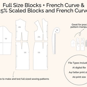 ONE SIZE Digital Sewing Pattern Blocks and French Curve Ruler for ...