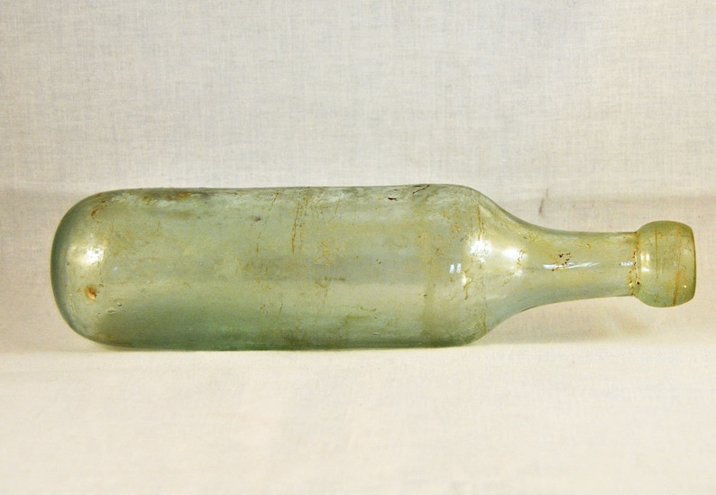 Vintage Torpedo Round Bottom Bottle, 1800's, Collectible, Antique Aqua ...