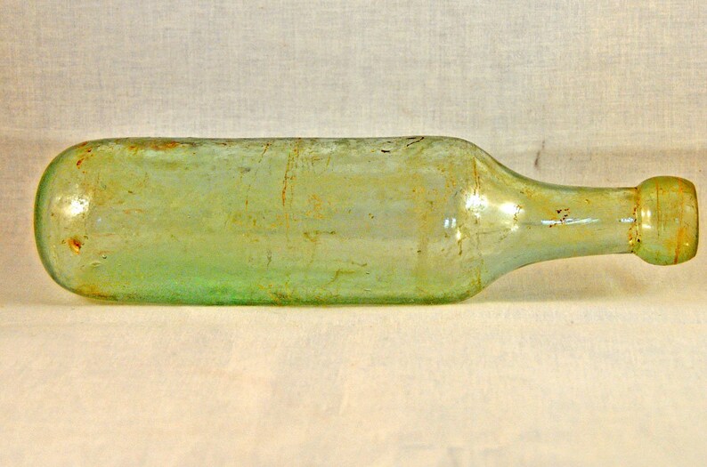 Vintage Torpedo Round Bottom Bottle, 1800's, Collectible, Antique Aqua ...