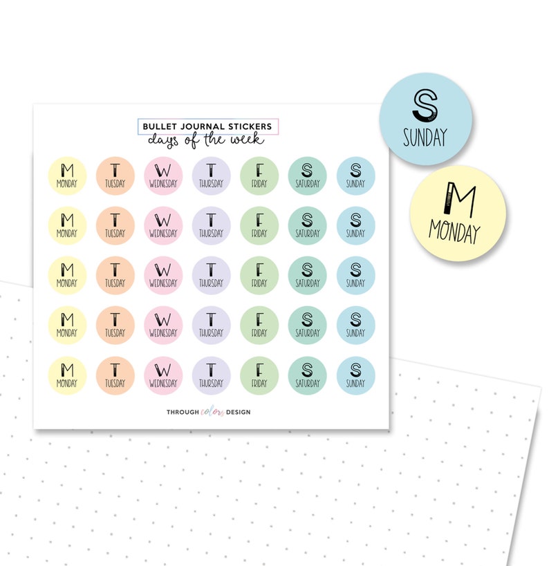 Days of the Week Stickers Round Stickers Days Bullet Journal - Etsy