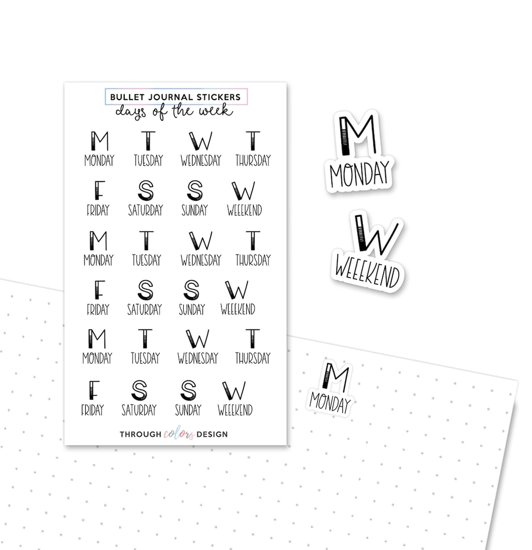 Days of the Week Bullet Journal Stickers Days of the Week Planner ...