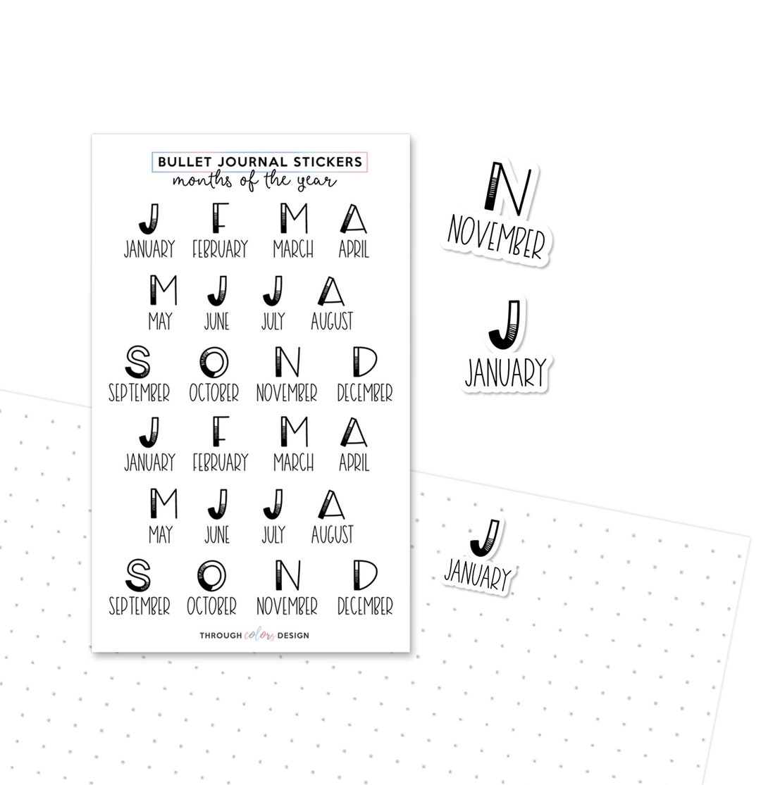 Month Stickers Bullet Journal Months of the Year Stickers Planner ...