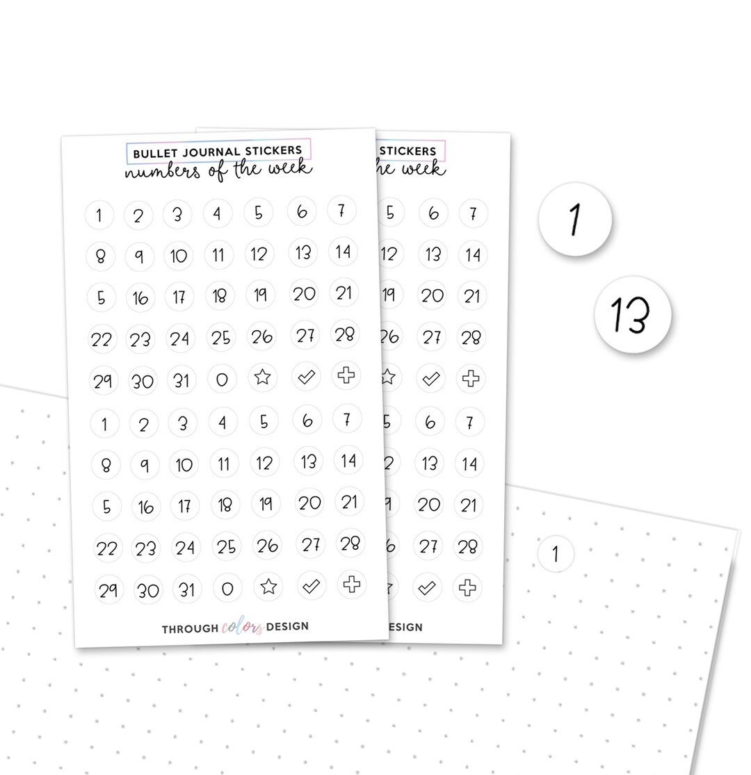 Number Stickers Round Date Stickers Bullet Journal Days of the Week ...