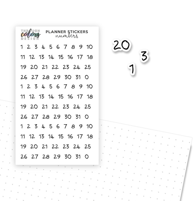 Number Stickers Planner Days of the Week Date Stickers Numbers Bullet ...