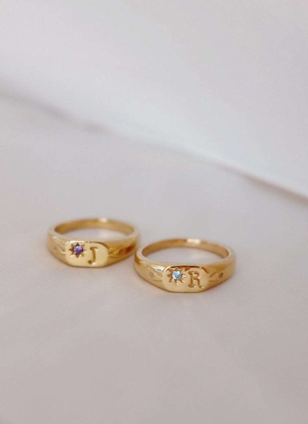 Dainty Birthstone Initial Signet Ring: Sterling Silver or Gold Vermeil ...