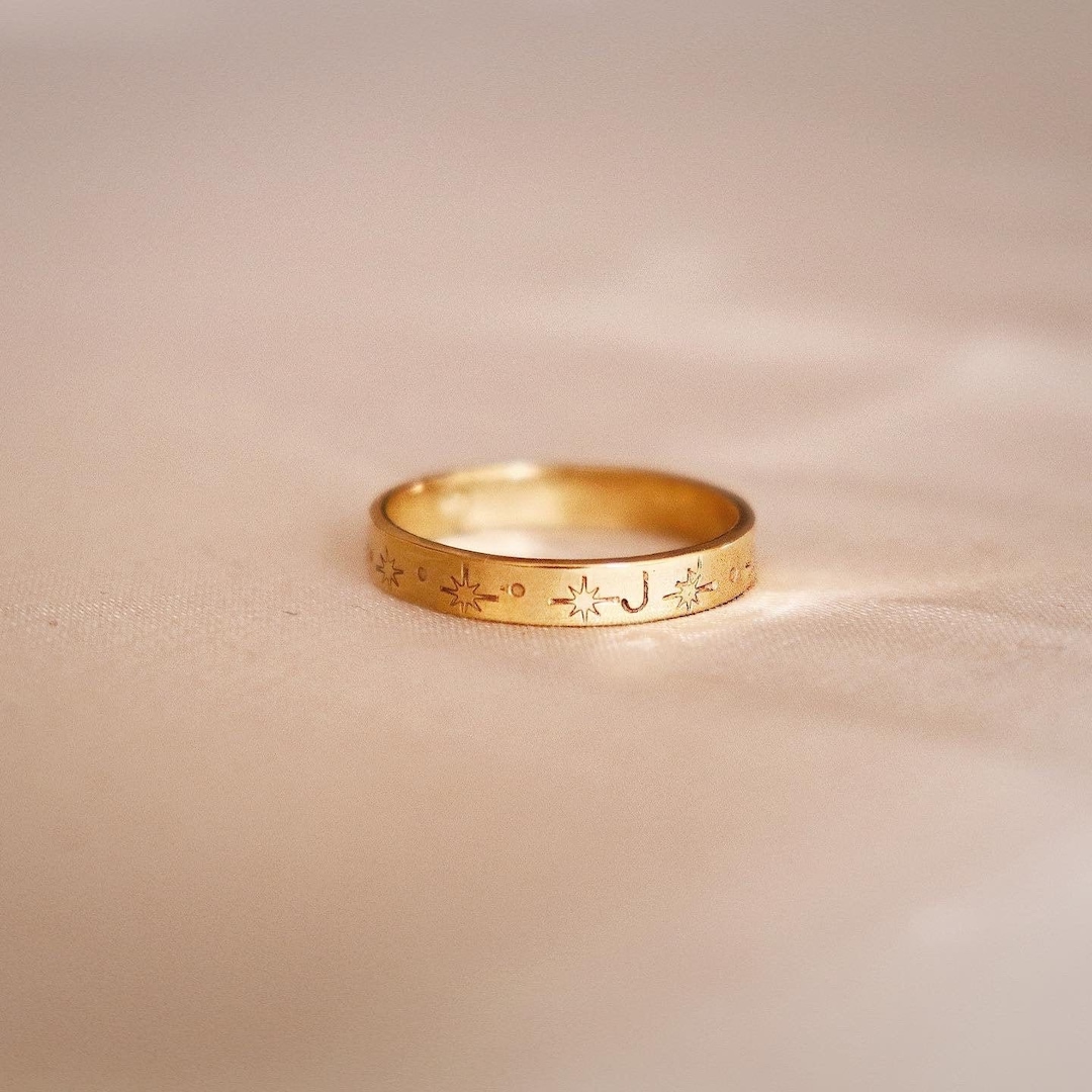 Personalized Galaxy Star Ring: Sterling Silver or Gold Initial Band - Etsy