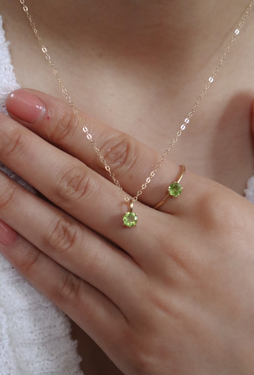 August Birth Stone Necklace, Peridot Necklace, Peridot Ring, Gold ...