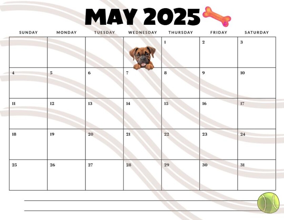 Adorable Dog May 2025 Printable 8.5 X 11 Inch Calendar Month May Only ...