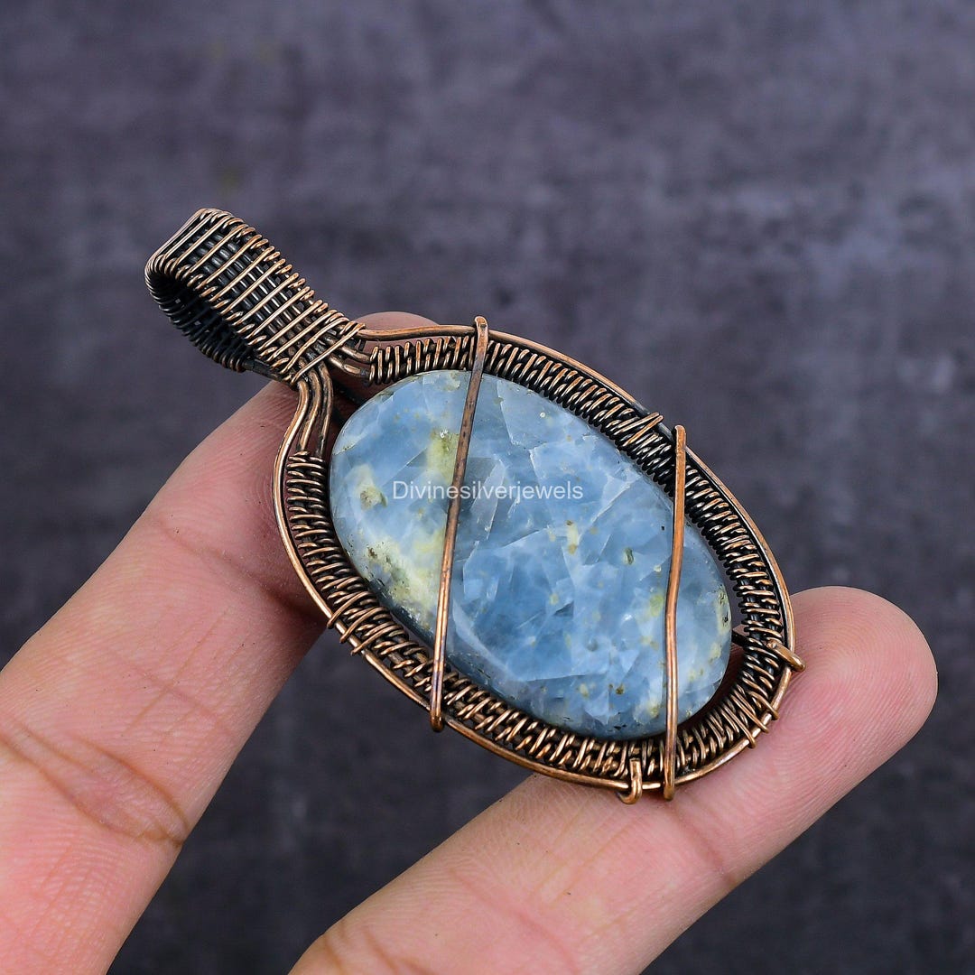 Natural Aquamarine Pendant, Gemstone Pendant, Aqua Wire Wrap Pendant ...