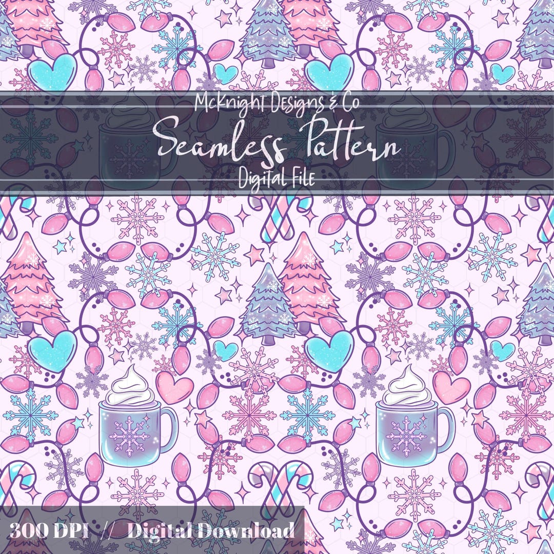 Seamless Pastel Christmas Pattern Digital Paper PNG Winter Snowflakes ...