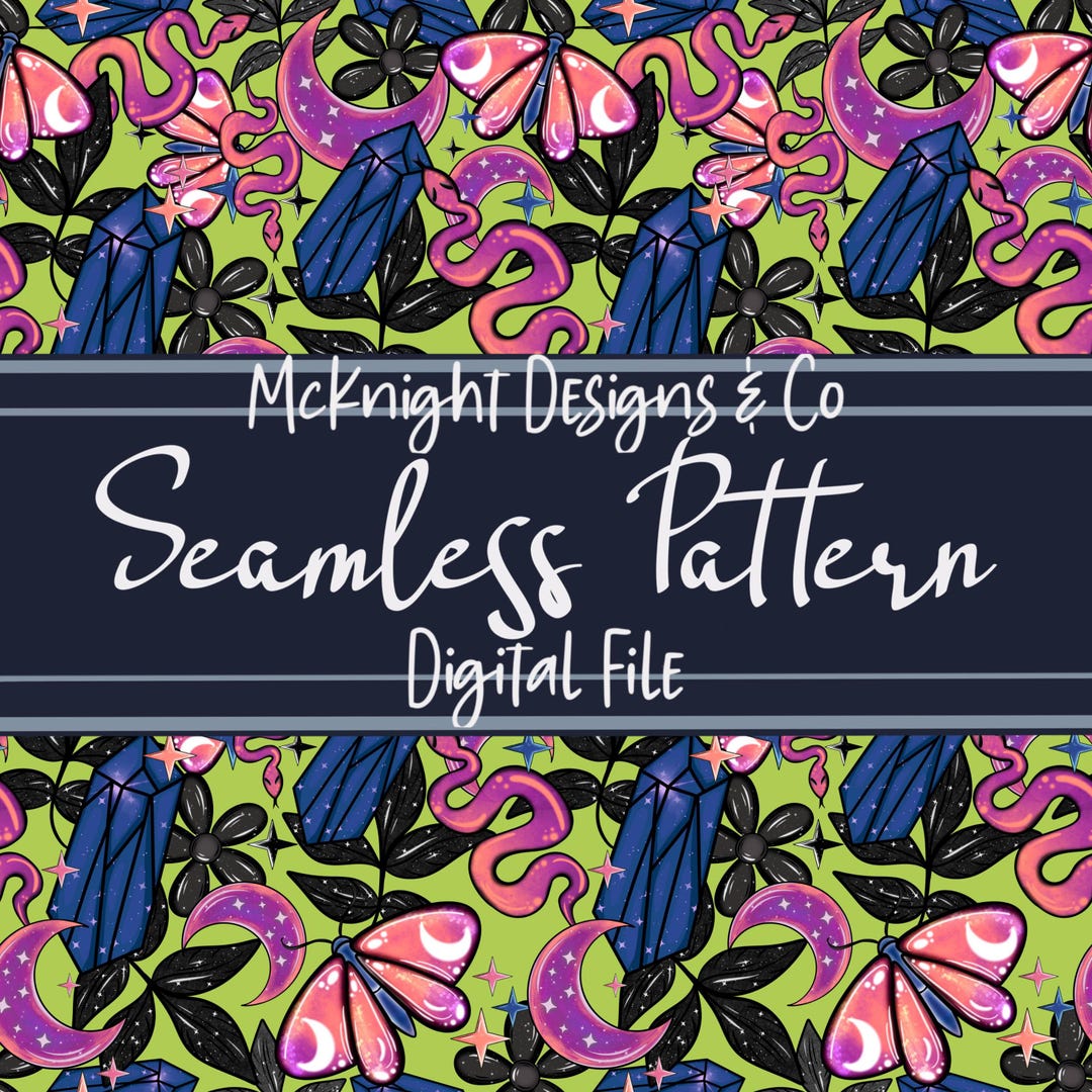 Witchy Moth & Moon Seamless Pattern | Whimsigoth Snake Celestial ...