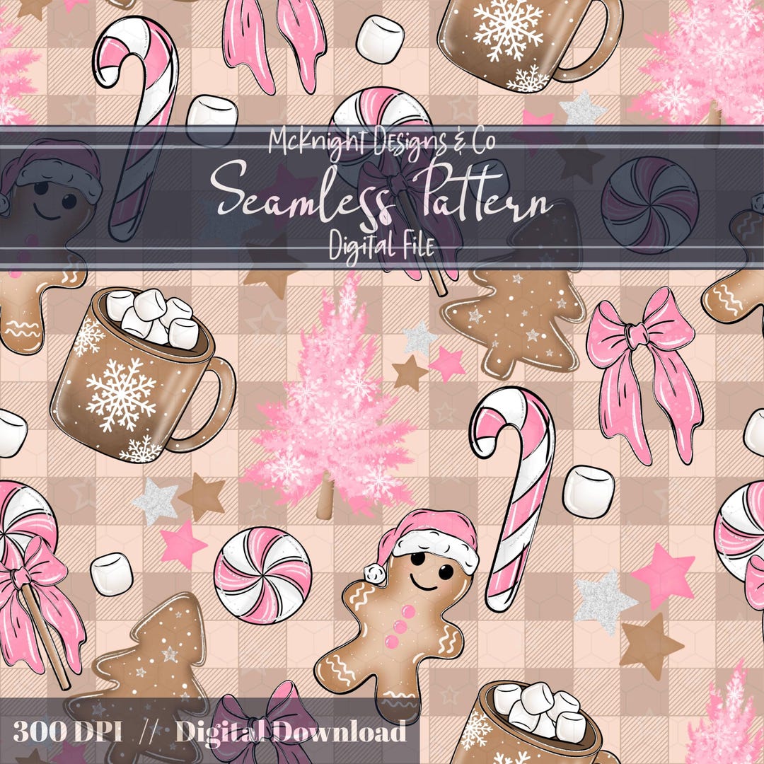 Seamless Gingerbread Christmas Pattern | Beige Coquette Holiday Digital ...
