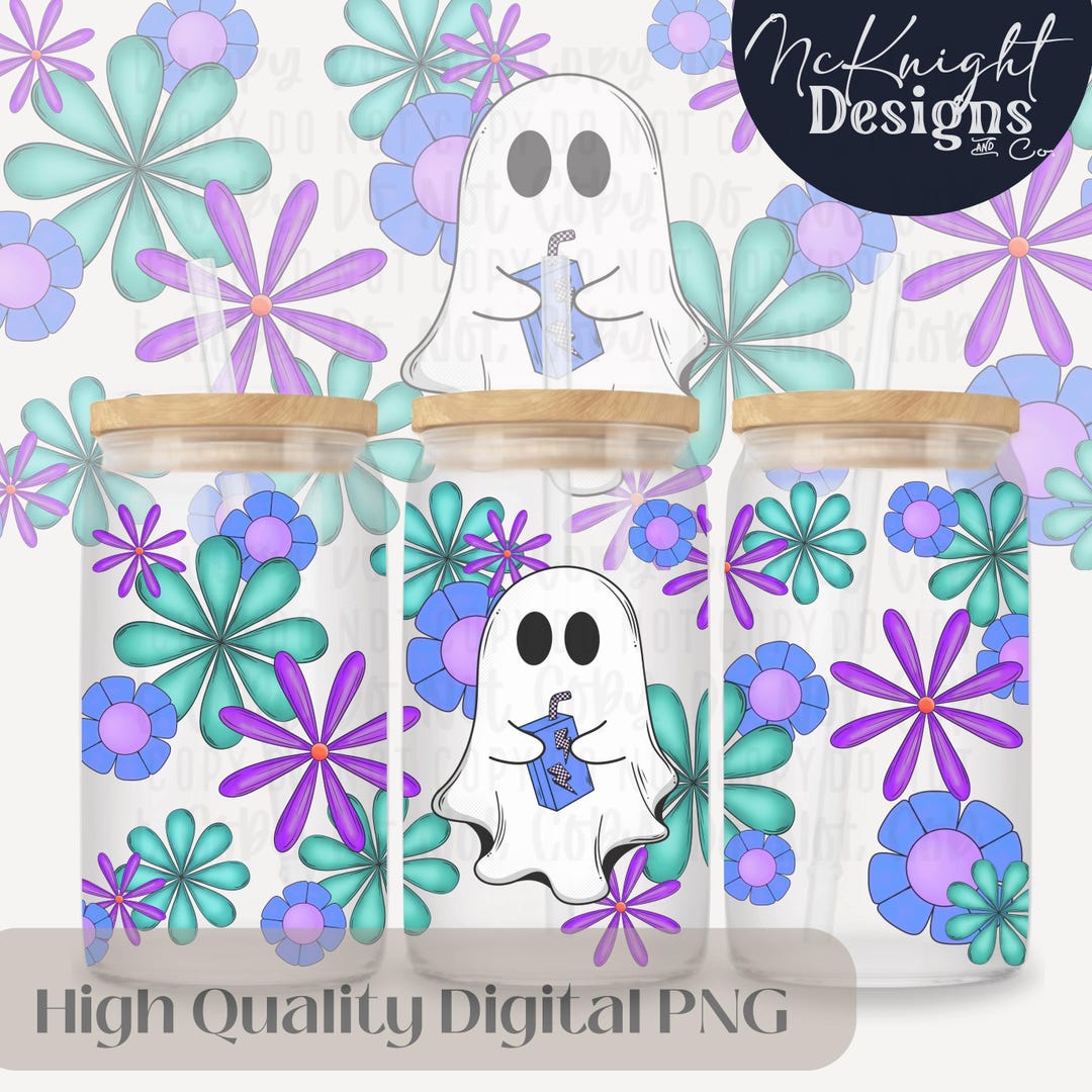 Cute Spooky Ghost Design Digital File 16oz Glass Can Wrap Hand Drawn ...