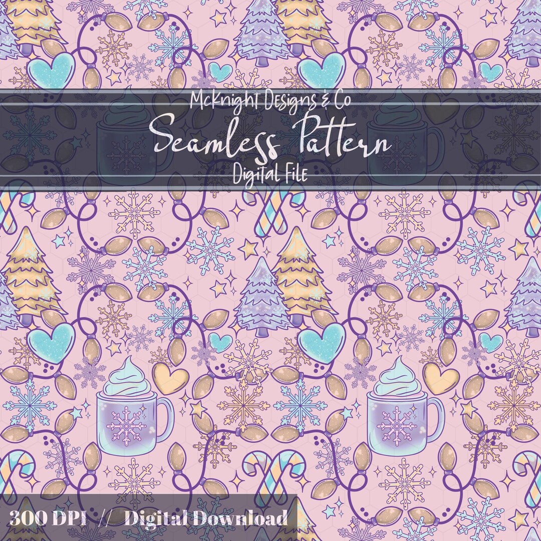 Pink Pastel Christmas Seamless Pattern PNG | Winter Cozy Mug Snowflake ...