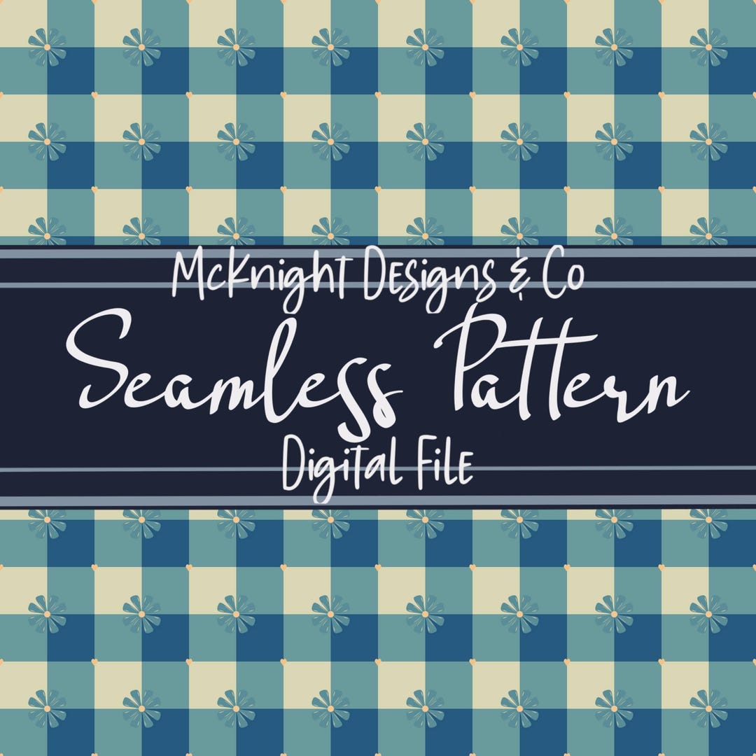 Checker Daisy Seamless Pattern | Blue Teal Checkerboard Surface Print ...