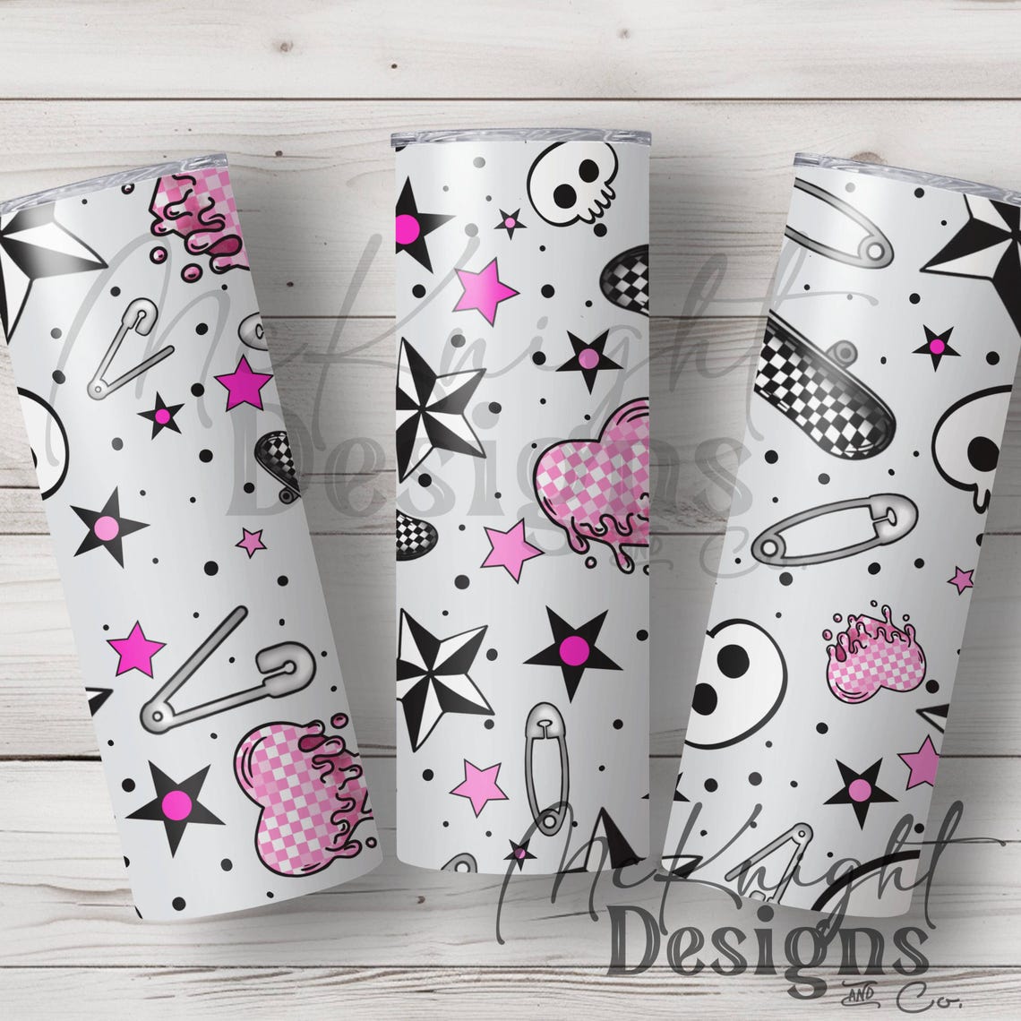 Elder Emo Skulls & Skateboard Seamless Pattern Light Gray Stars ...