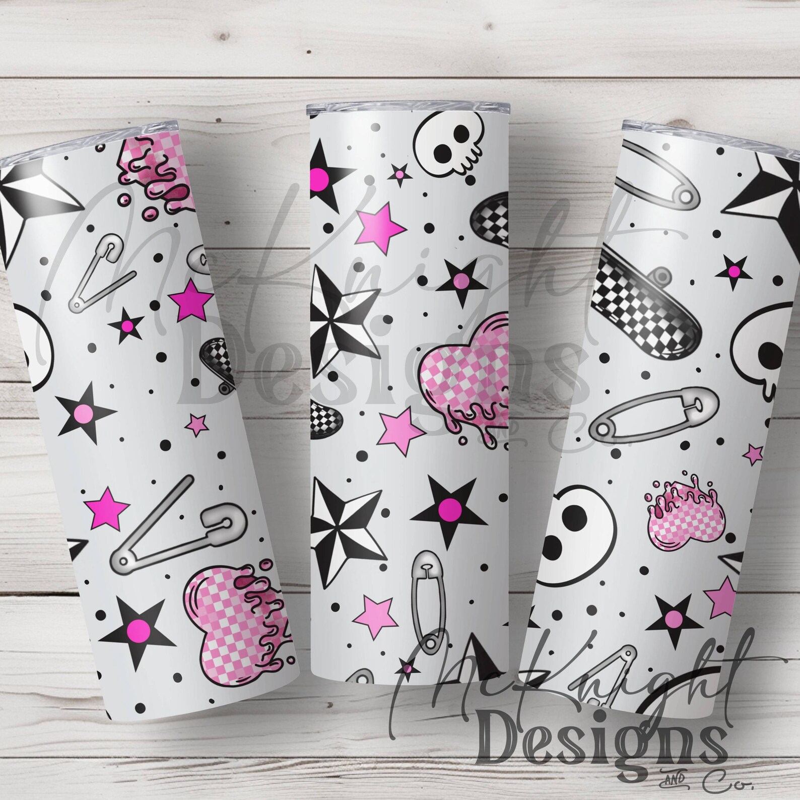 Elder Emo Skulls & Skateboard Seamless Pattern Light Gray Stars ...