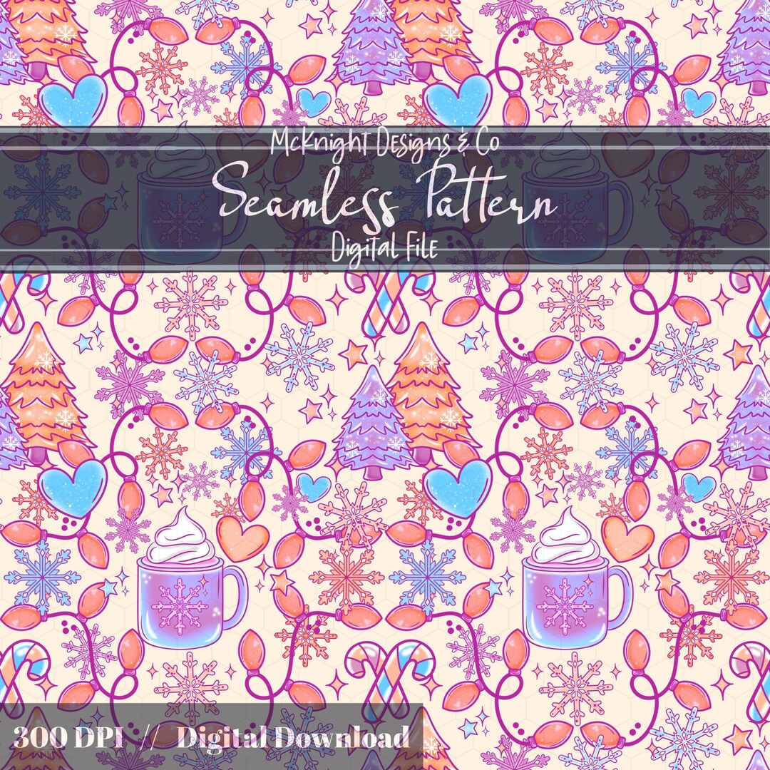 Pastel Winter Wonderland Seamless Pattern PNG – Christmas Lights ...
