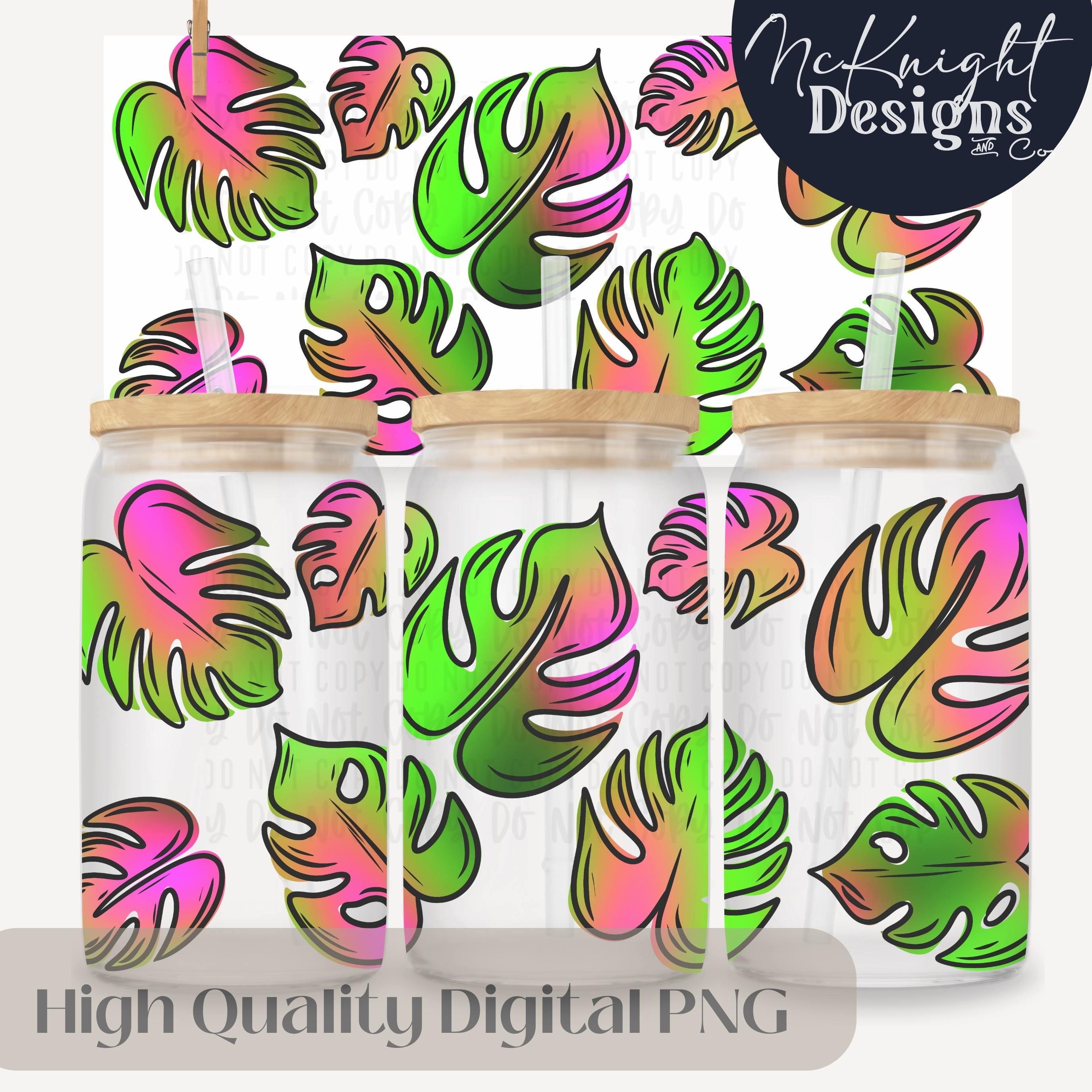 Plant Mom Monstera Leaf Girly Colorful Design Digital File 16oz Glass ...