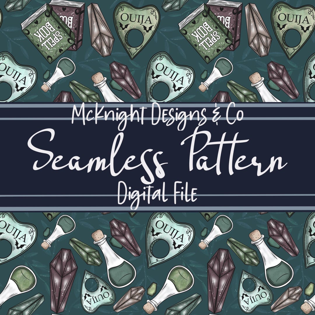 Spell Book Crystal Potion Seamless Pattern PNG Download Witchy Digital ...