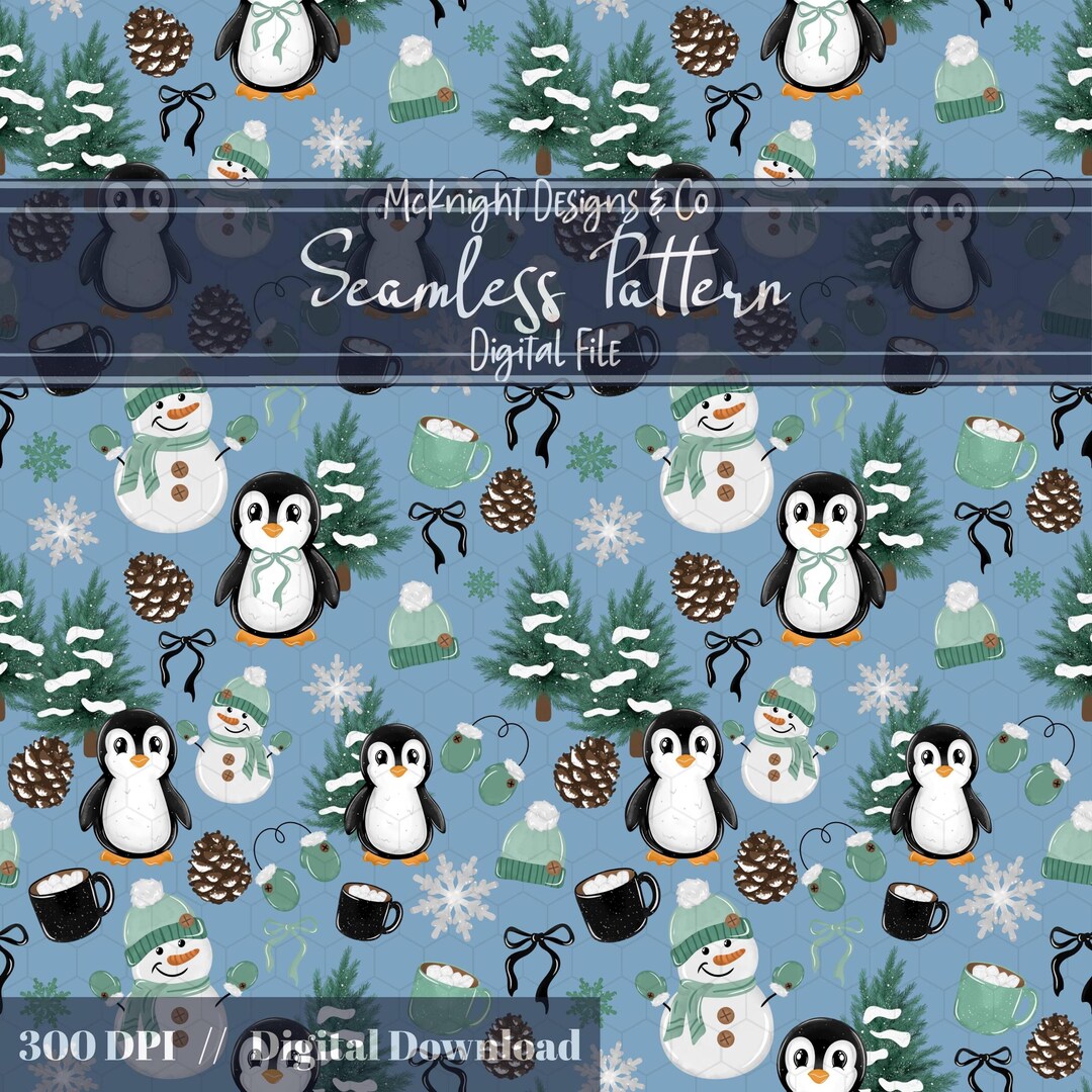 Winter Penguins Seamless Pattern | Snowman Christmas Digital Paper ...