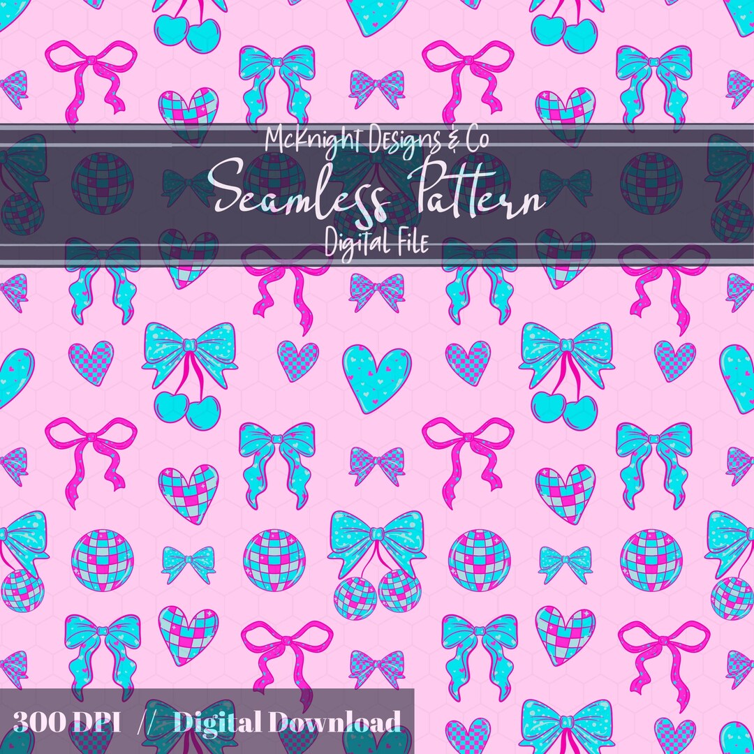 Coquette Disco Seamless Pattern PNG Valentine Girly Pink Bows Hearts ...
