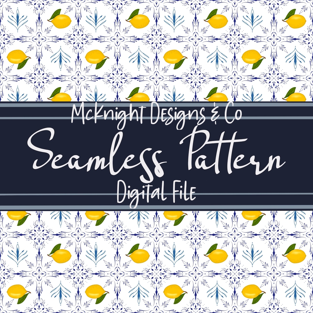 Amalfi Coast Lemon Tile Seamless Pattern PNG Italian Blue White Digital ...