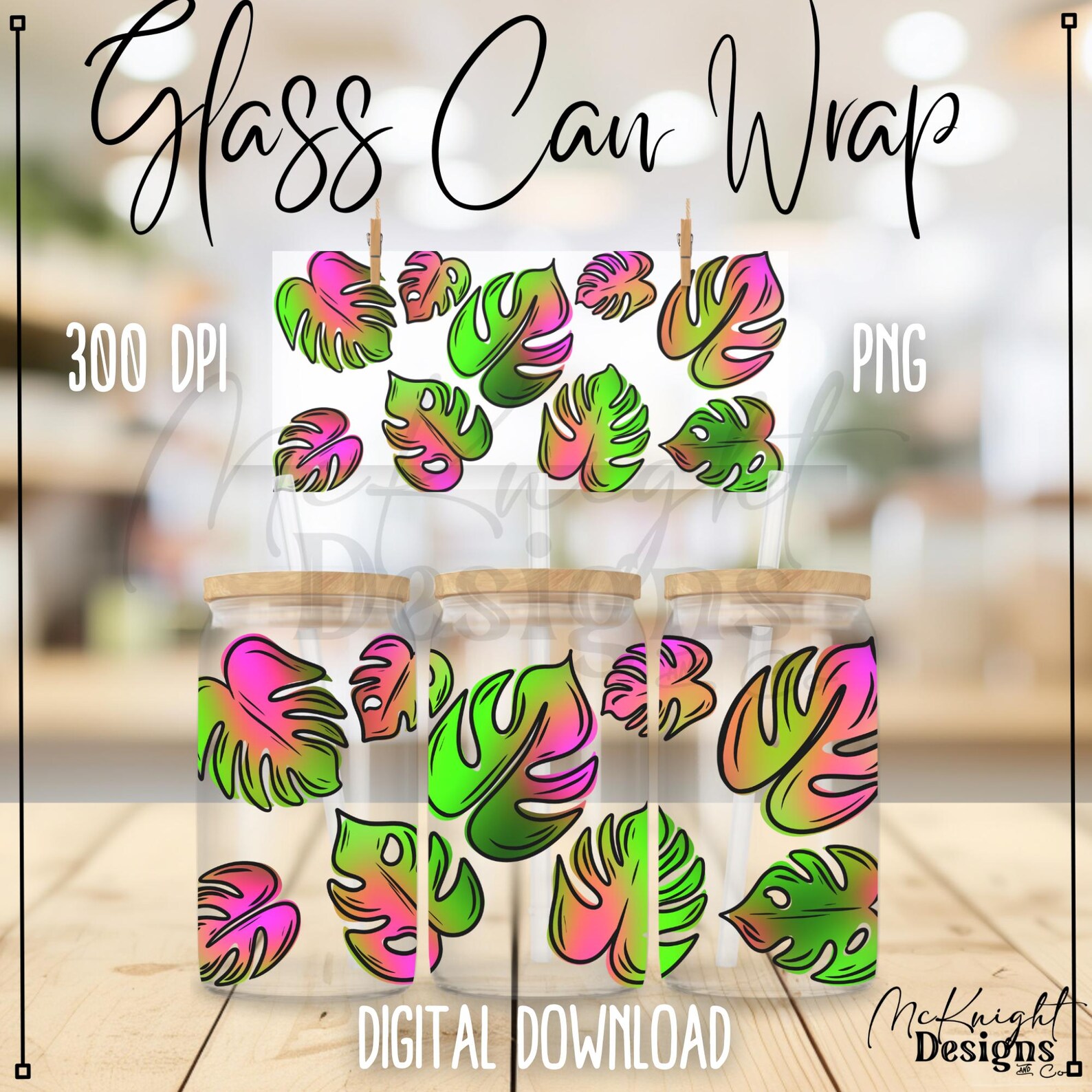Plant Mom Monstera Leaf Girly Colorful Design Digital File 16oz Glass ...