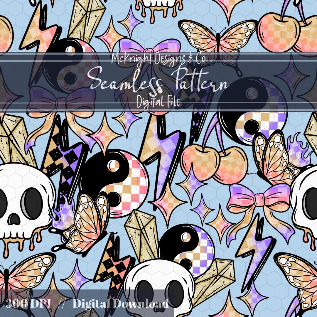 Pastel Goth Rock Girly Seamless Pattern Digital Paper Checkered ...