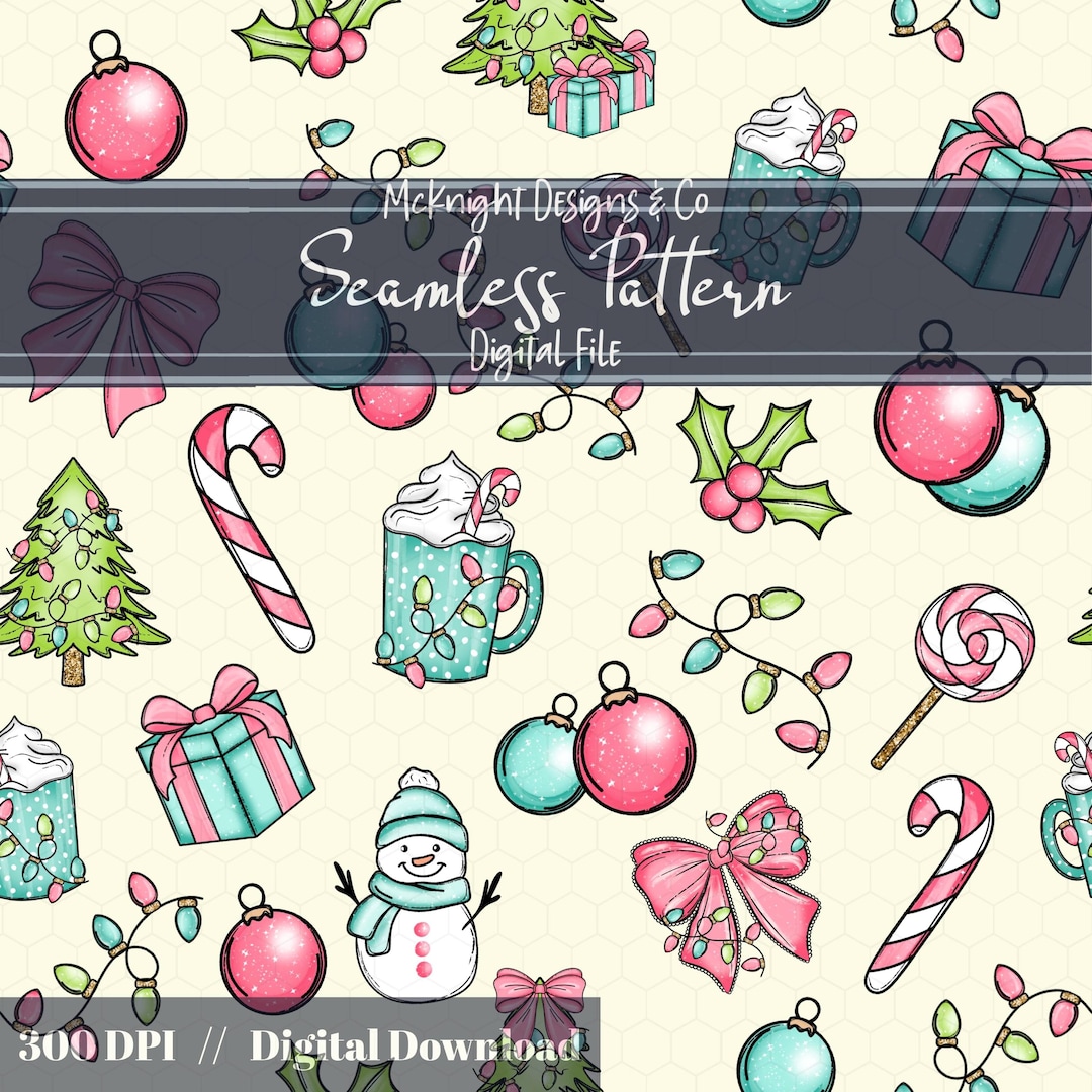 Pastel Christmas Seamless Pattern | Pink Mint Holiday Digital Paper ...
