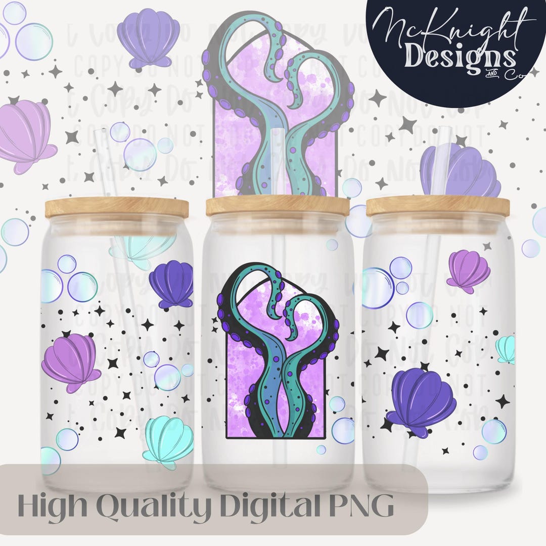 Ocean Octopus Tentacle Design Digital File 16oz Glass Can Wrap Hand ...