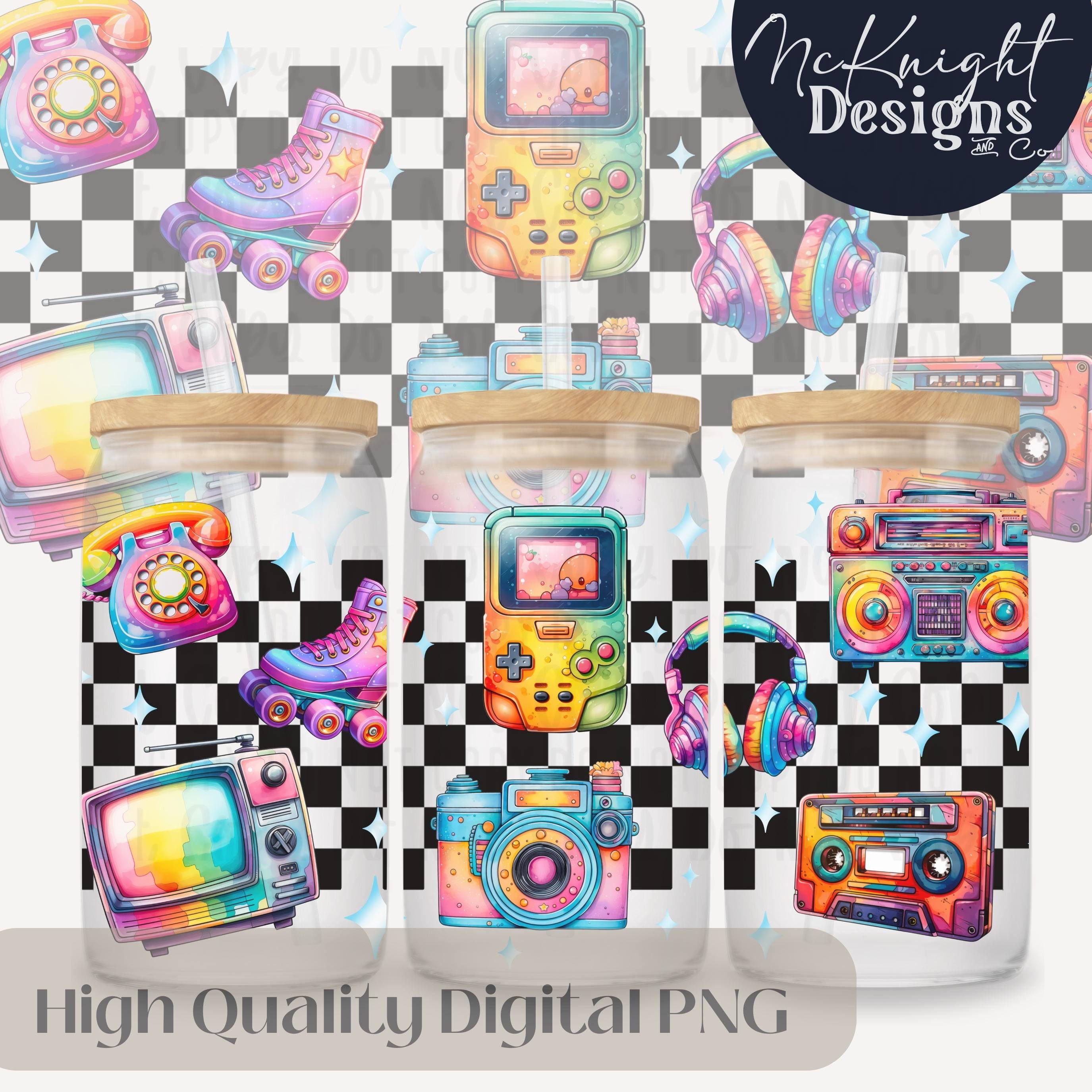 Neon Retro Checkered Skates Boom Box Camera Design Digital File 16oz ...