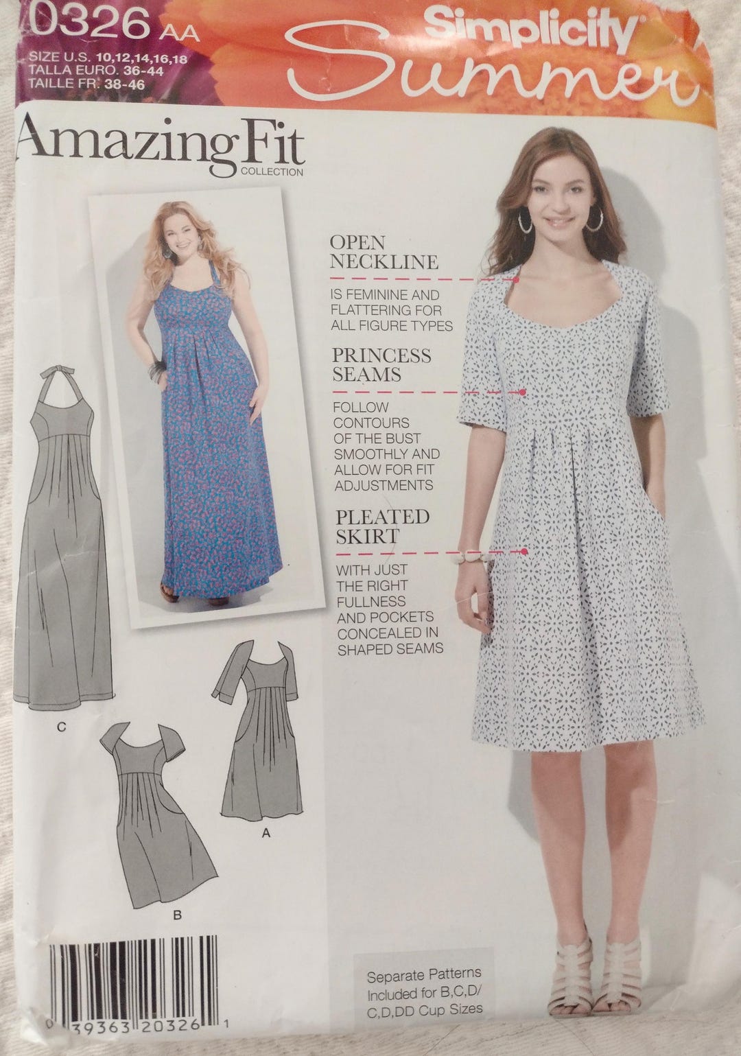 Simplicity Summer Amazing Fit Dress Pattern 0326 AA Sizes 10, 12, 14 ...