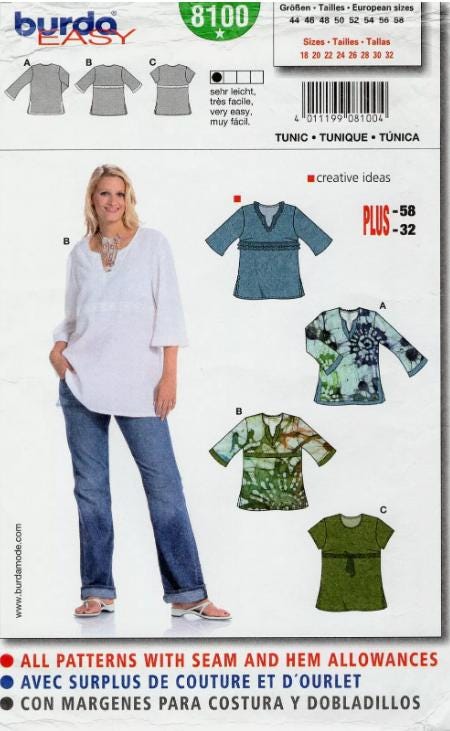 5 Different Plus-size Sewing Patterns. Burda 8100, Simplicity 8600 ...