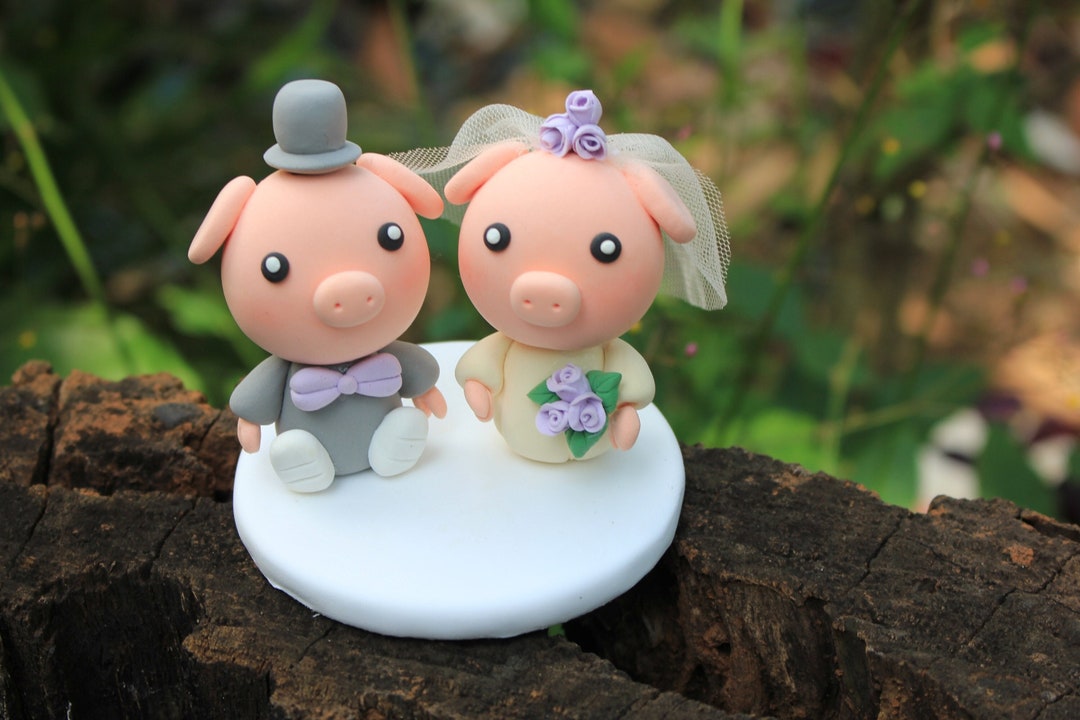 Pig Wedding Cake Topper, Bride and Groom Piggy Cake Topper, Piglet ...