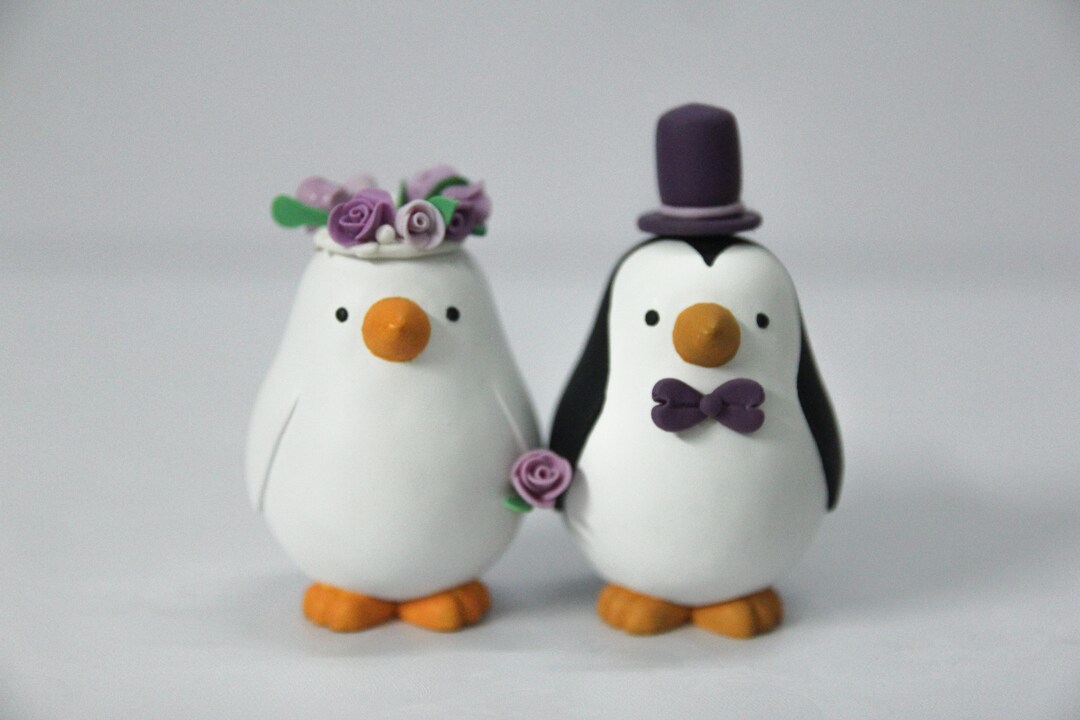 Penguin Wedding Cake Topper, Purple Wedding Cake Topper, Penguin Lover ...