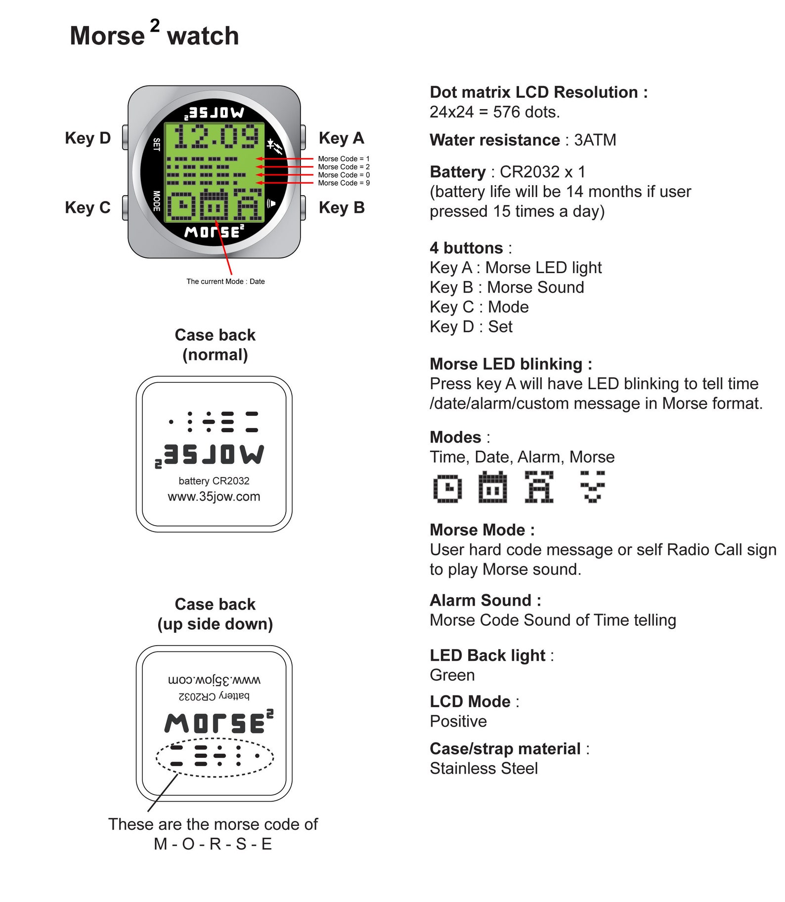 Morse Code Sound and Morse Code LED Blinking Watch Custom Your | Etsy