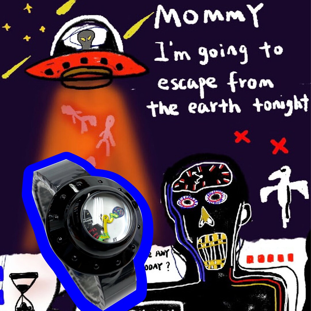 UFO Space Alien Watch Black Design Version Japan Movement Unique ...