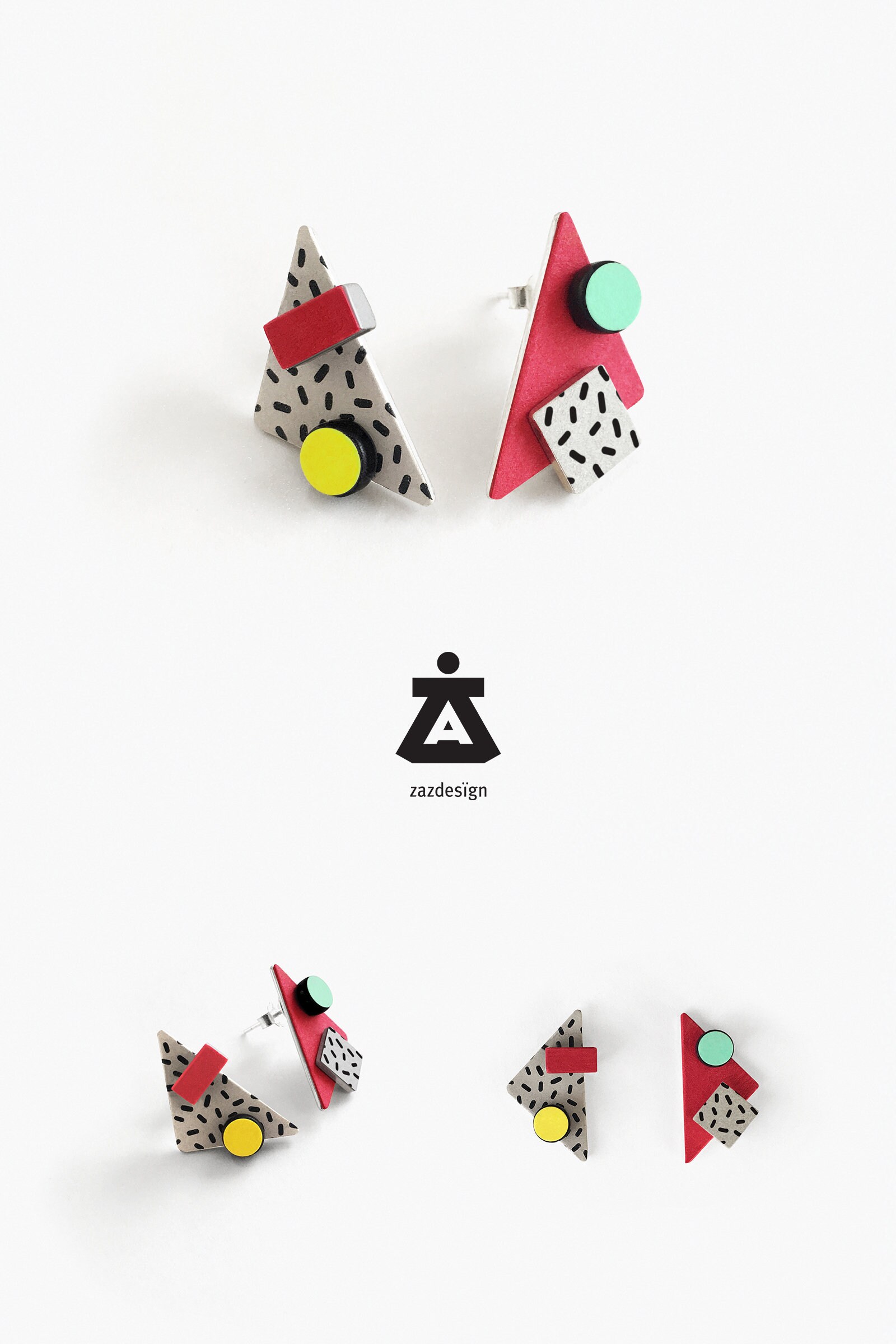 Mismatched Earrings | Triangle Pop Earrings | Asymmetrical Abstract Art ...