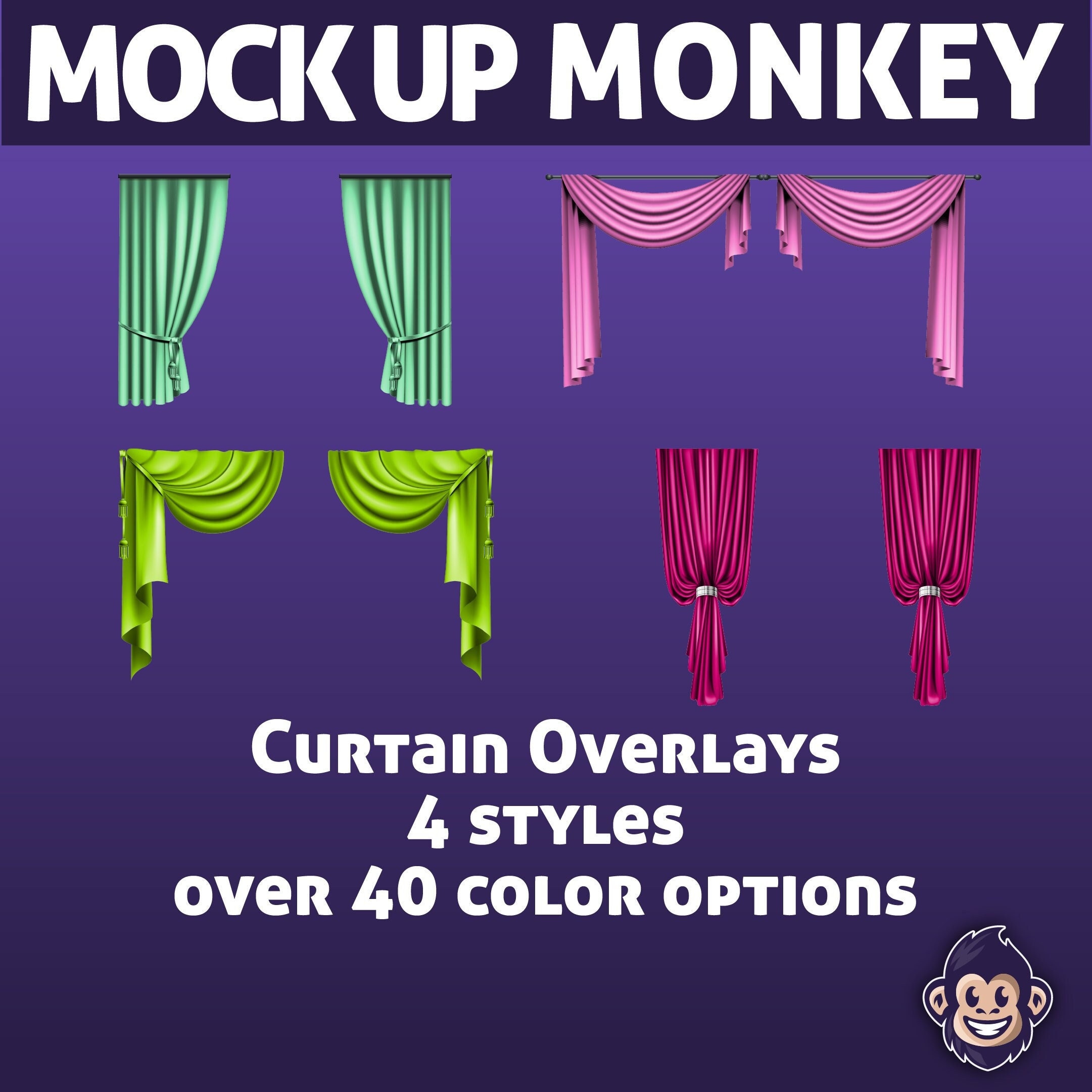 Monkey Mock up - Colored Curtain Overlay Pngs for Party Mock Ups - Etsy