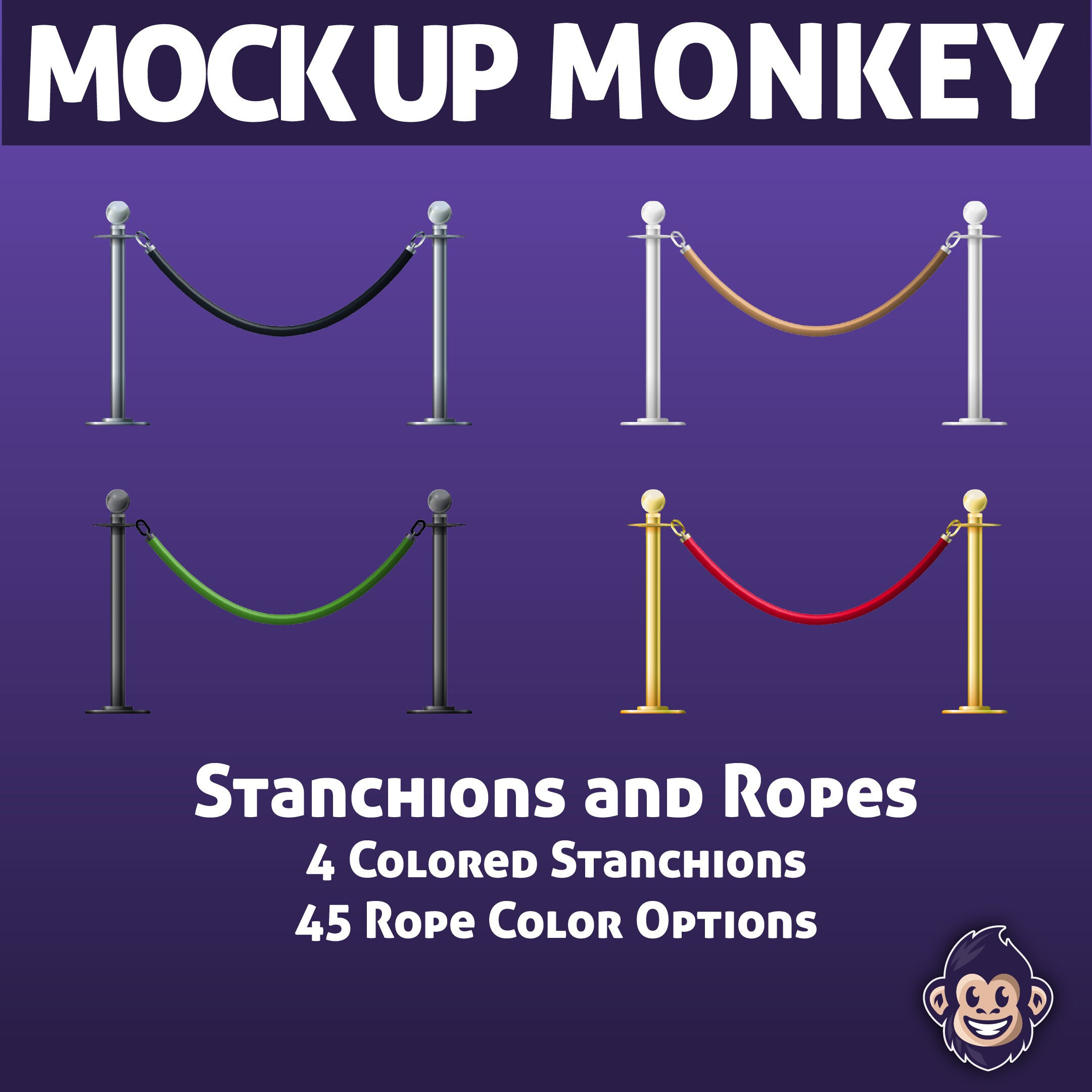 Monkey Mock up - Stanchions and Ropes Pngs for Party Mock Ups - Etsy