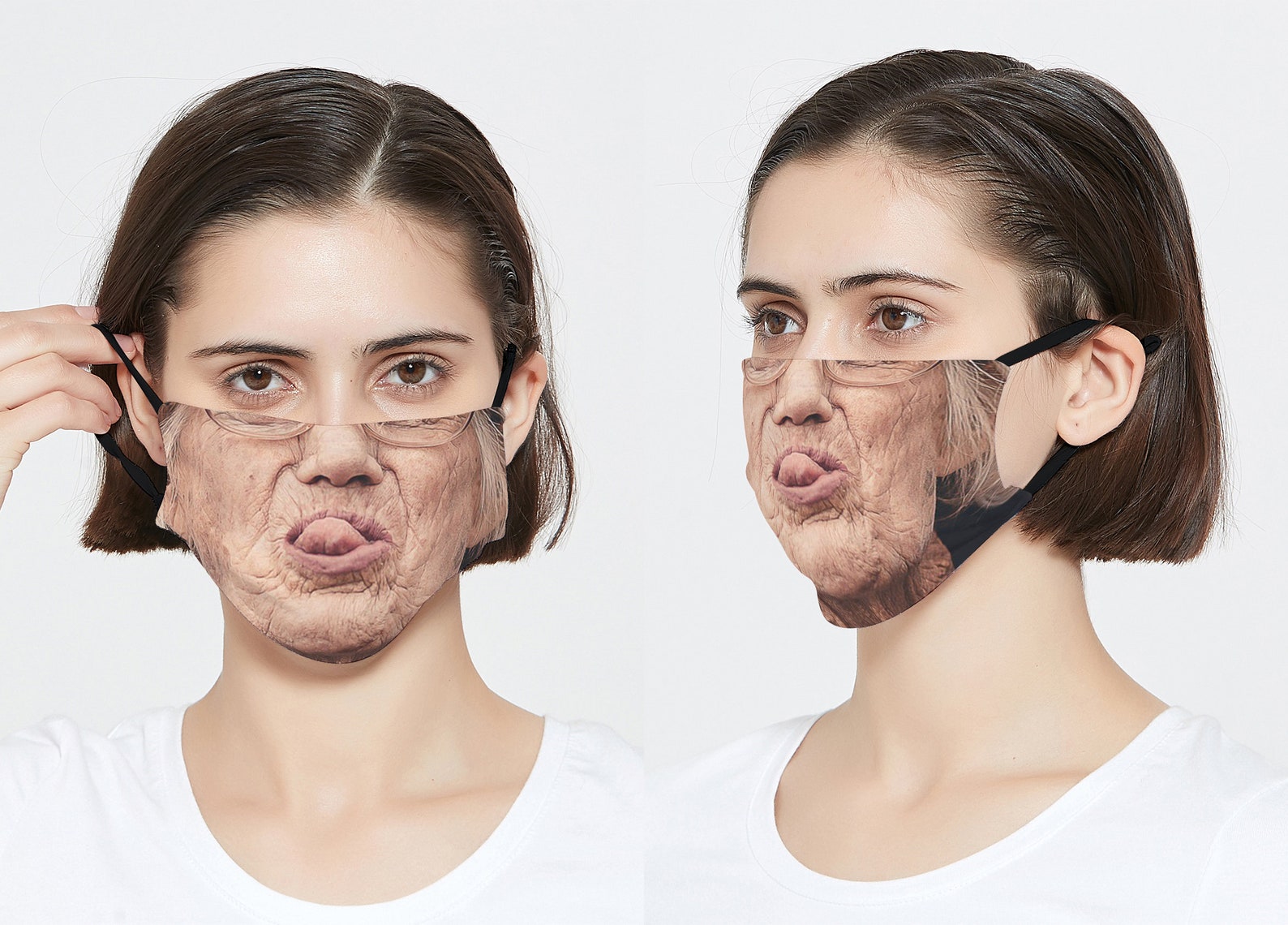 Old Lady Face Mask / Grandma Mask / Aged Woman Mask / Tongue - Etsy