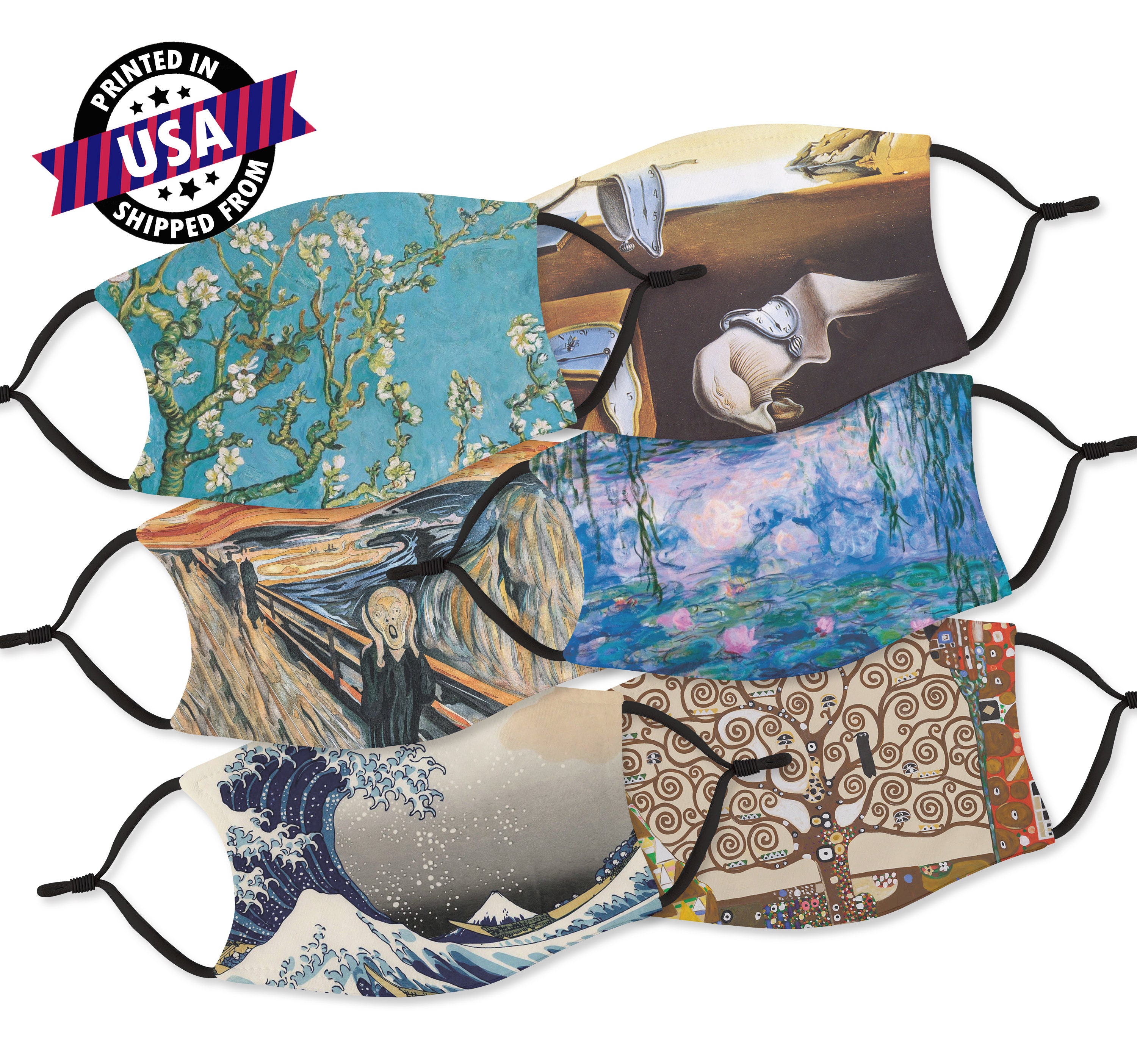 Van Gogh Face Mask / Dali Mask / Munch Face Mask / Great Wave | Etsy