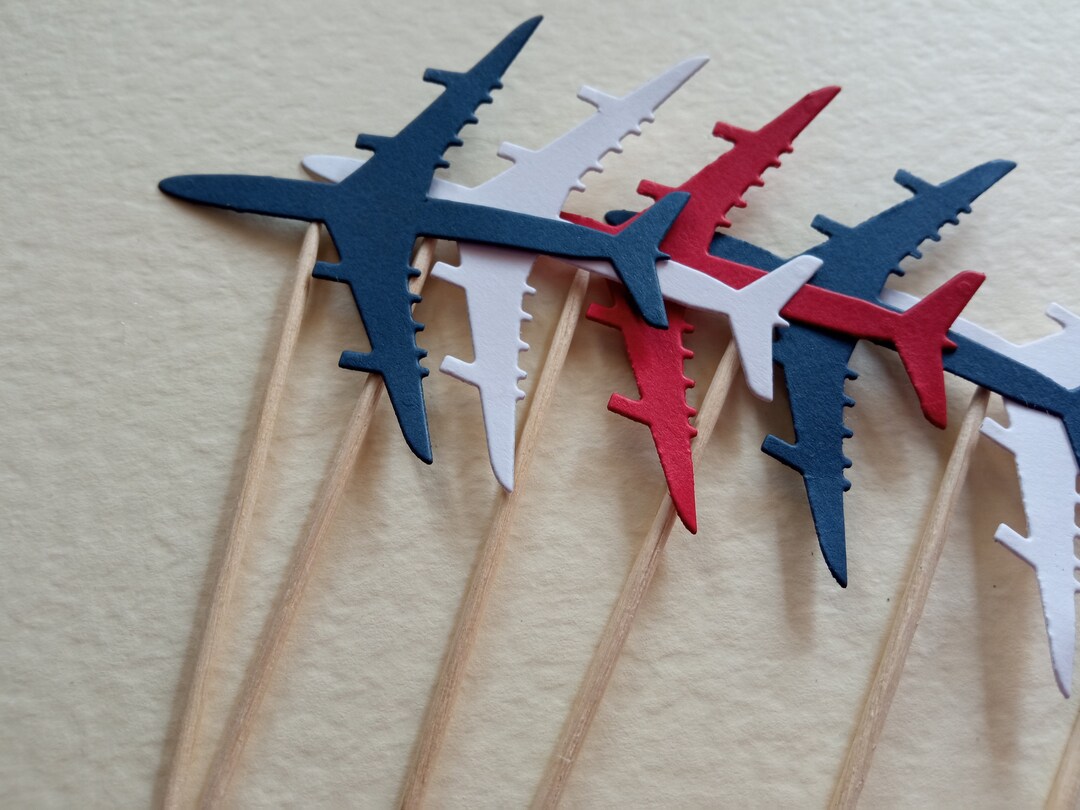 Aeroplane Red Blue White Cupcake Toppers Food Picks Cup Cake Decoration ...