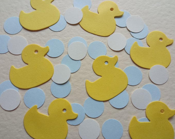 Rubber Duck Baby Shower Table Confetti Yellow Blue Bubbles Bath Time ...