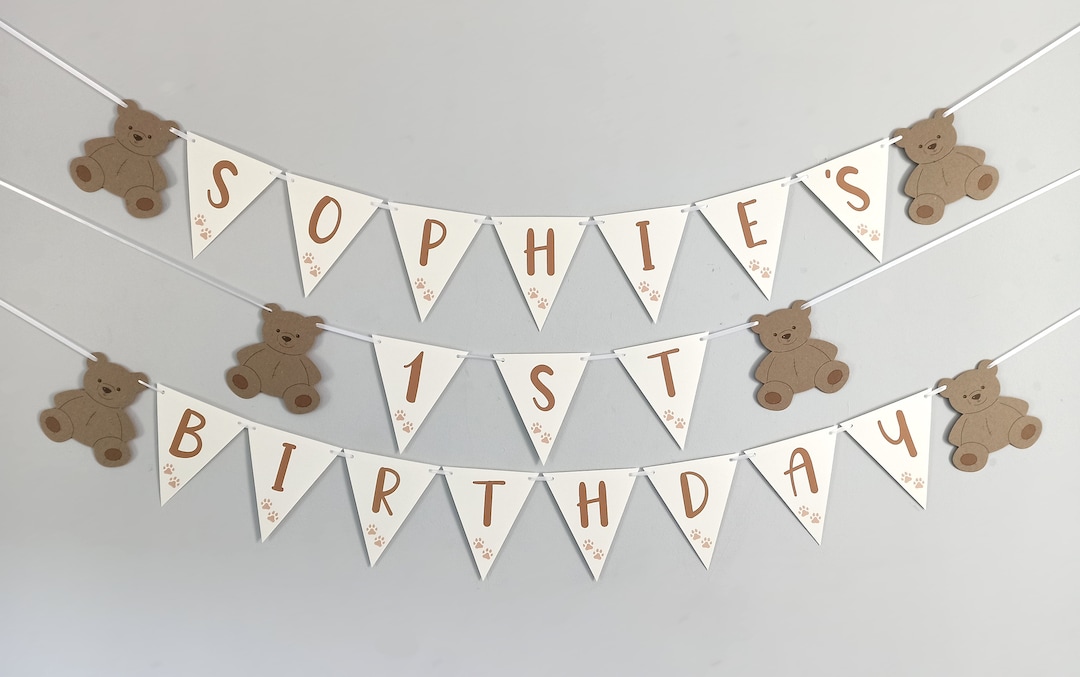 Teddy Bear Themed Birthday Personalised Bunting Party Banner Decoration ...