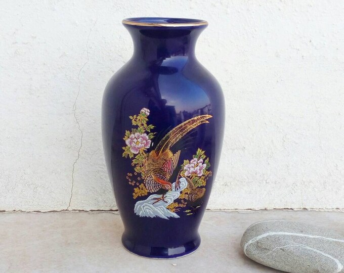 Cobalt Blue Japanese Vase, Tajimi Pottery, Fuku Arita Porcelain Vase ...