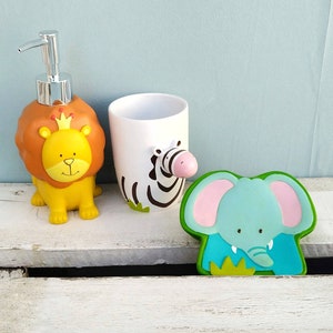 Jungle Bathroom Set, Lion Soap Dispenser, Zebra Toothbrush Holder and ...