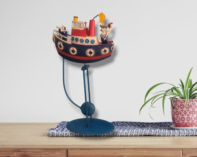 Vintage Art Deco Pendulum Toy – Metal Rowboat Sailor Kinetic Sculpture ...