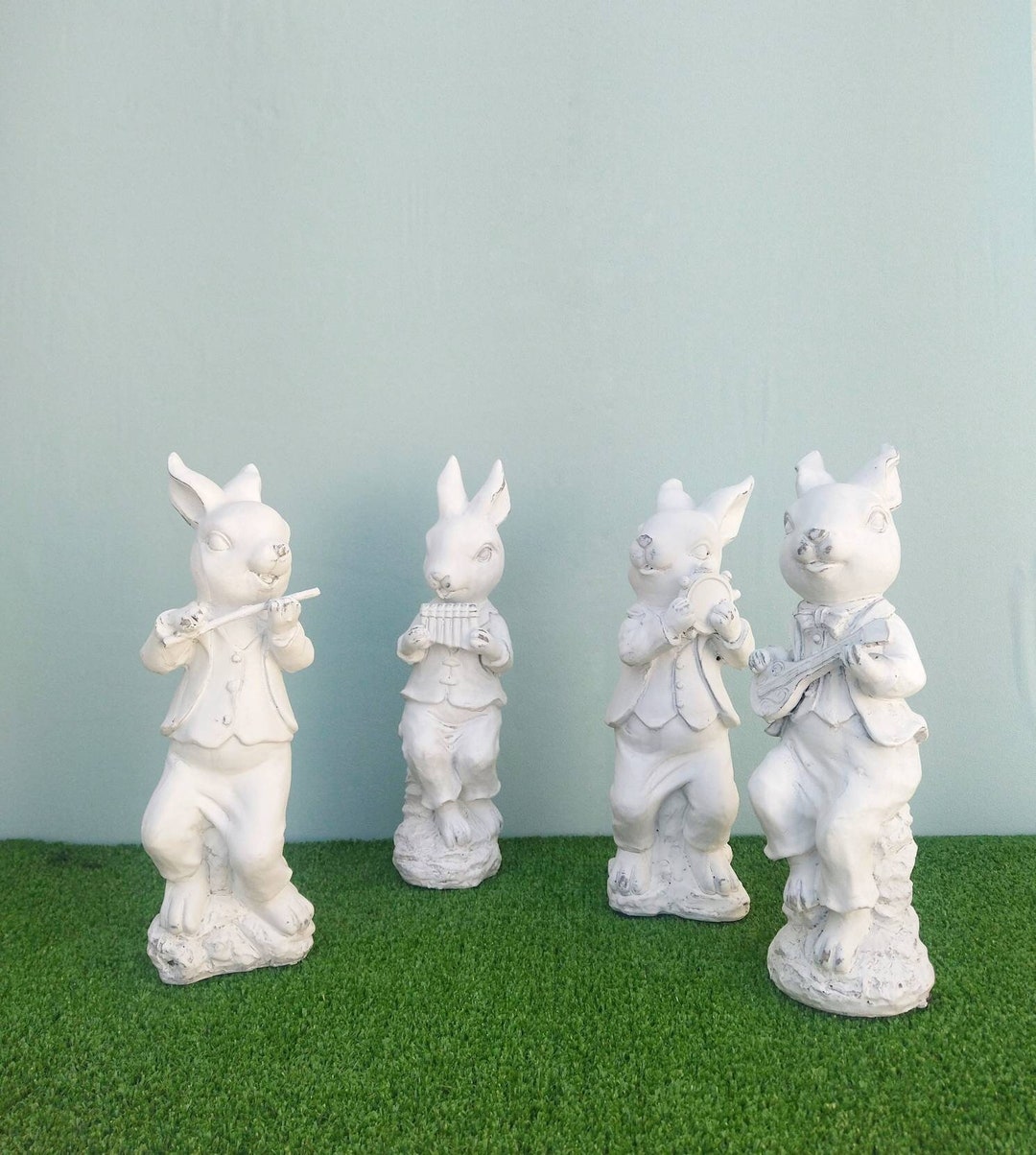 White Ceramic Rabbit Figurine With Music Ornament, Easter Bunny ...